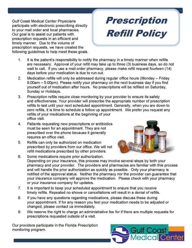 Prescription Refills – Gulf Coast Medical Center – Florida